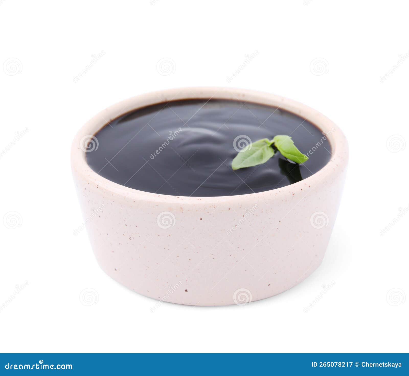 Balsamic Glaze with Basil Leaves in Bowl Isolated on White Stock Image ...