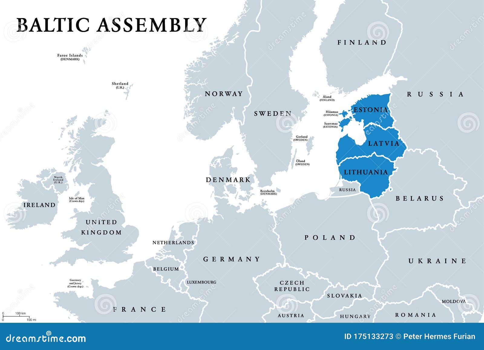 Baltic Assembly BA Member States Political Map Stock Vector ...