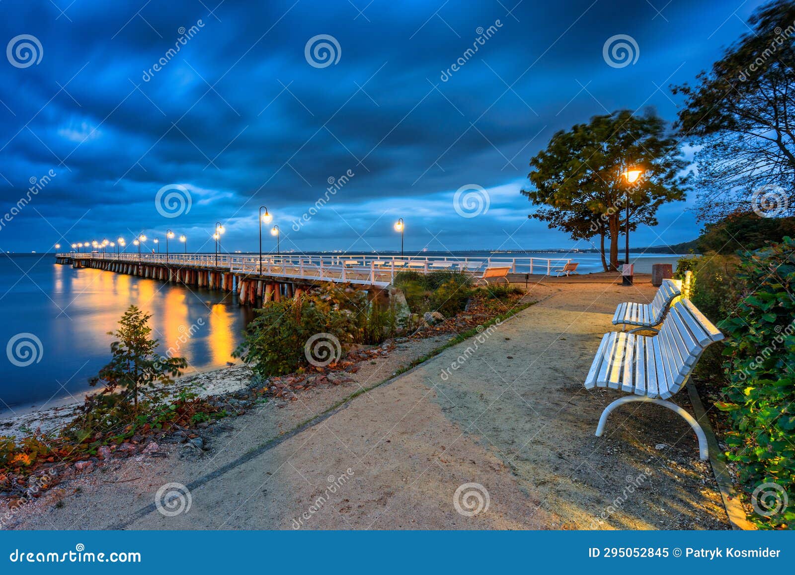 Baltic Pier in Gdynia Orlowo at Dusk, Poland Stock Image - Image of ...