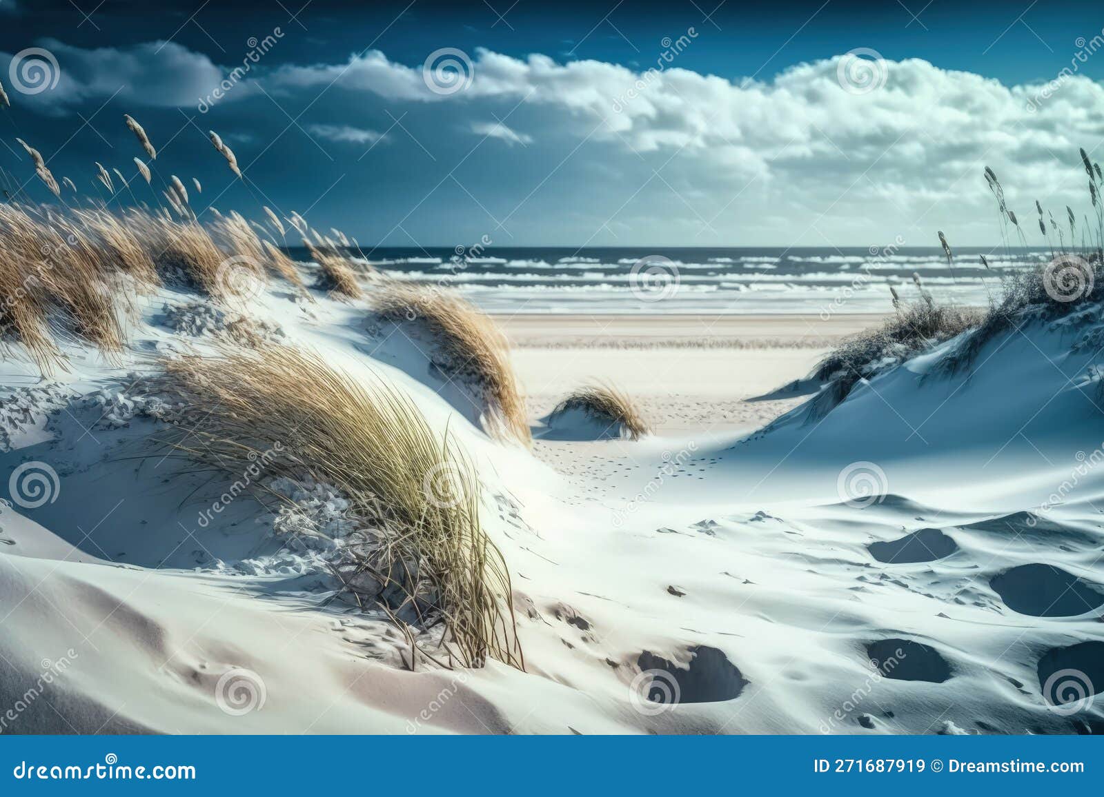 The Baltic Sea Beach. Winter Beach Scene with Sand, Dunes, and Marram ...