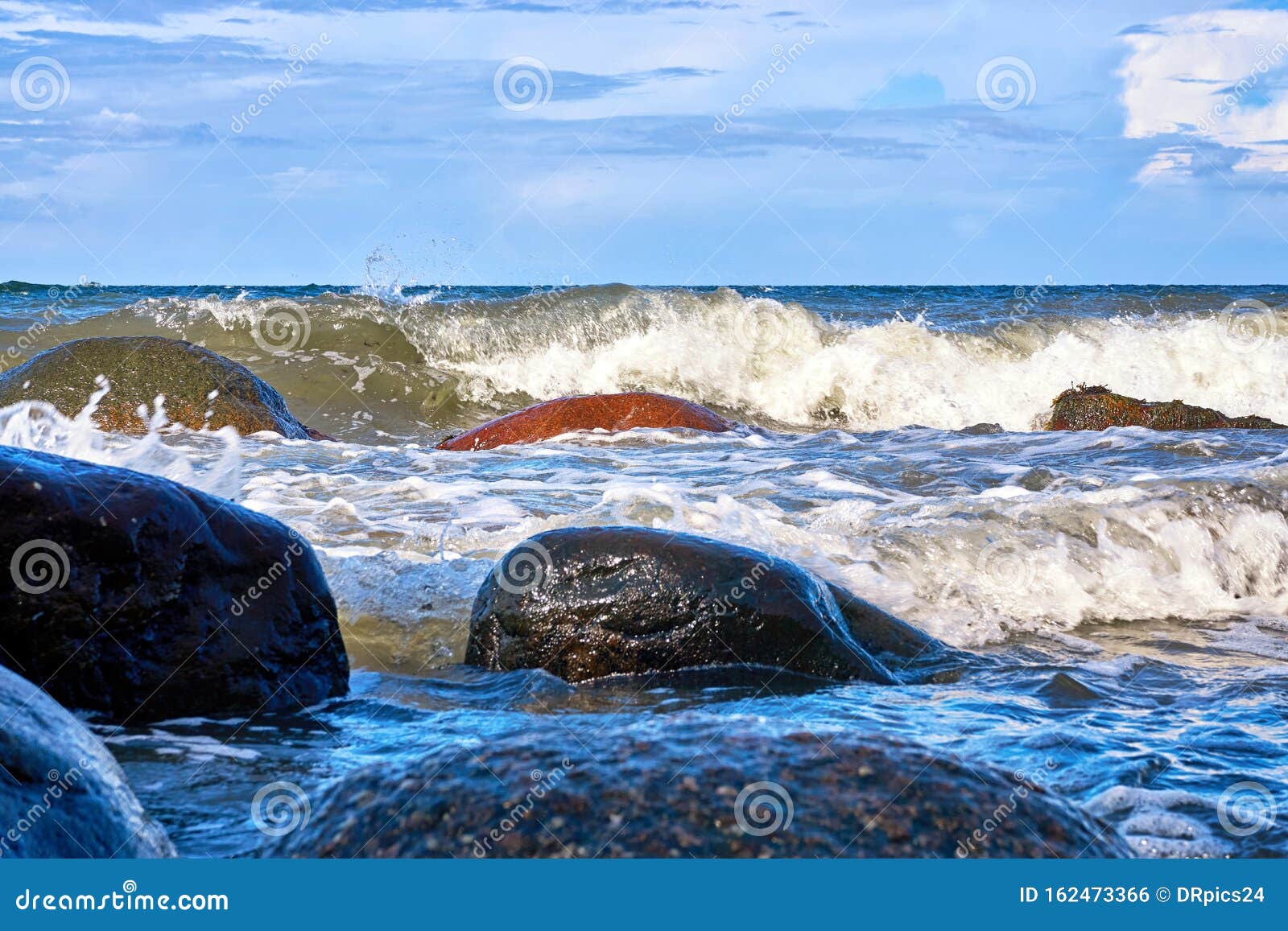 Baltic Sea with Big Stones and Foaming Waves on the Shore Stock Photo ...