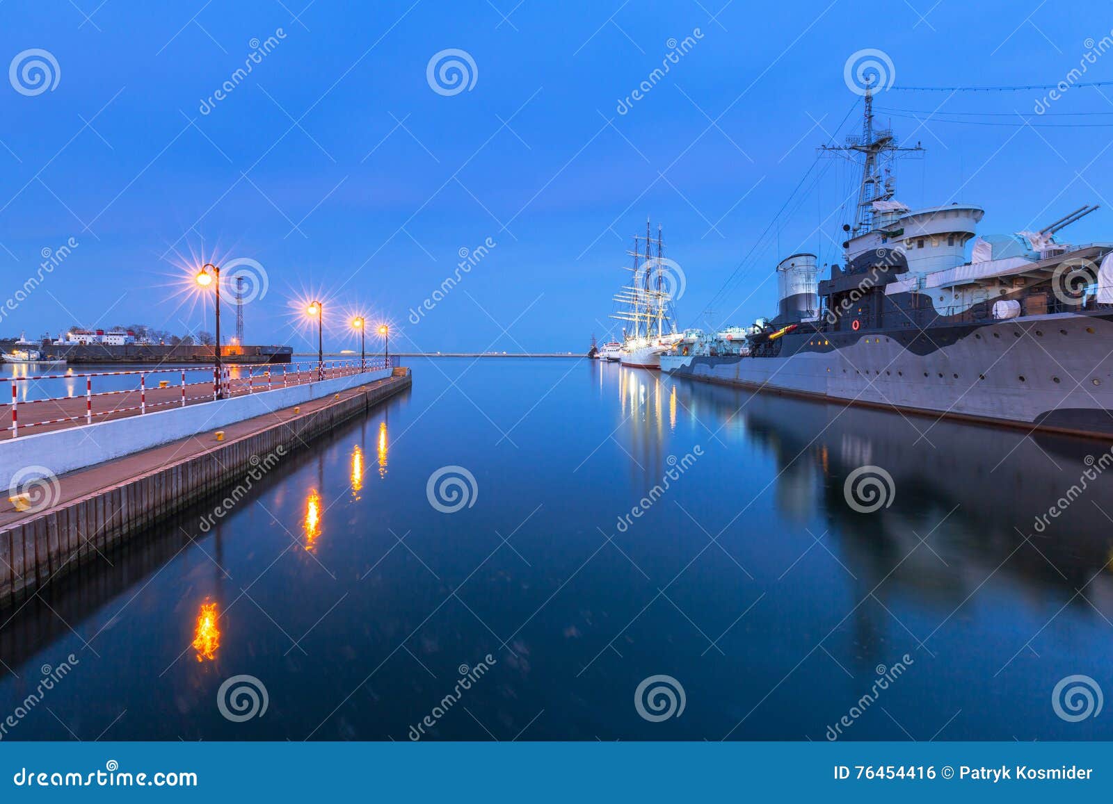 Baltic Sea Harbor in Gdynia at Night Stock Photo - Image of dock ...