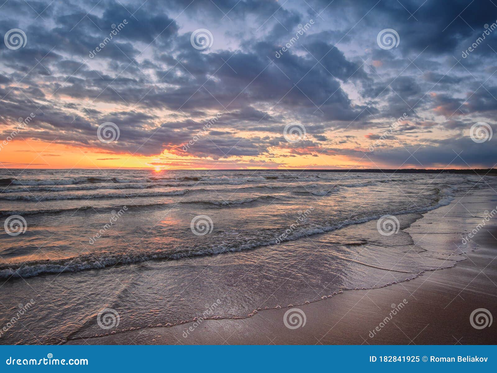 Baltic Sea at sunset. stock image. Image of atmosphere - 182841925