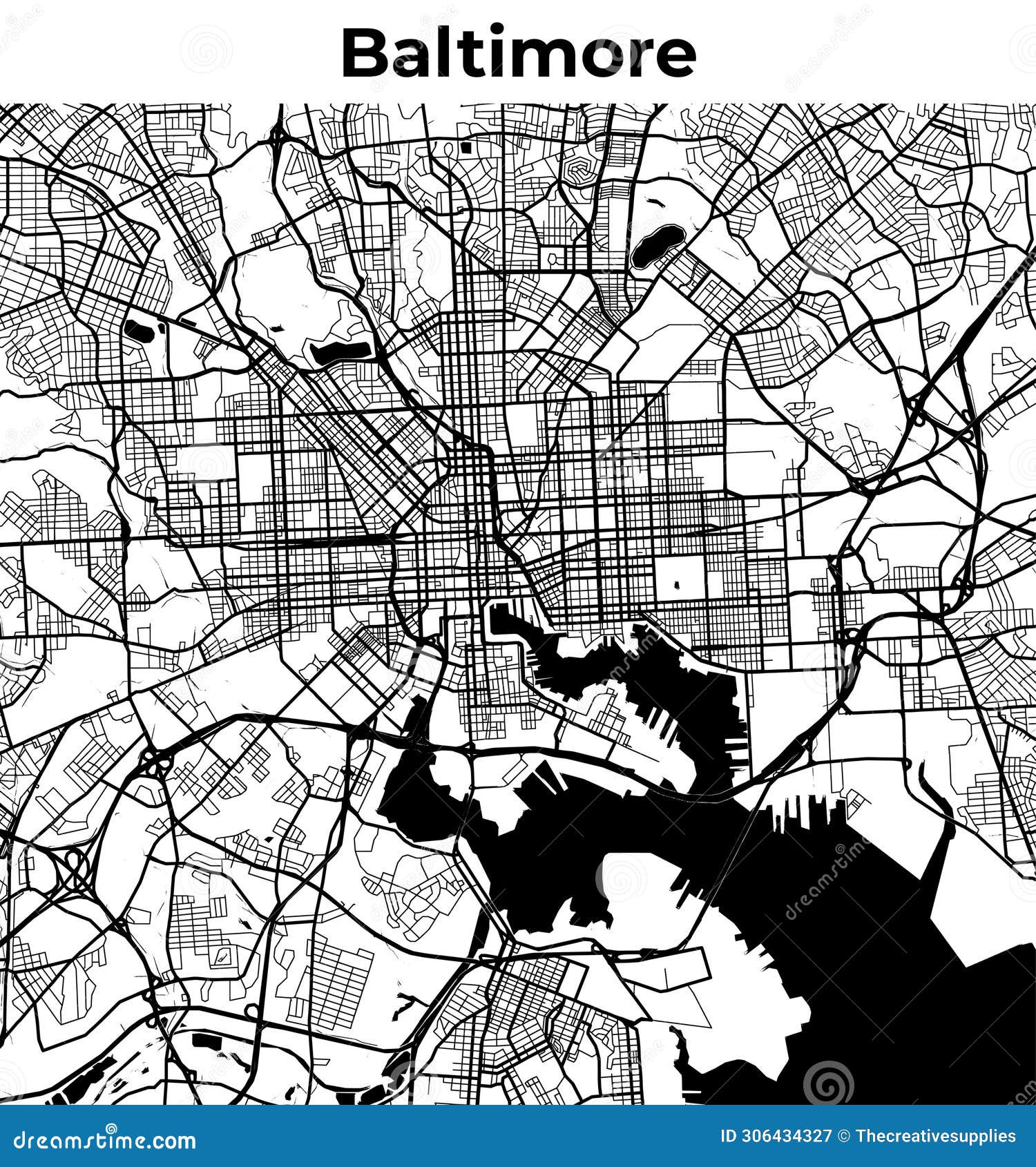 Baltimore City Map, Cartography Map, Street Layout Map Stock Vector ...