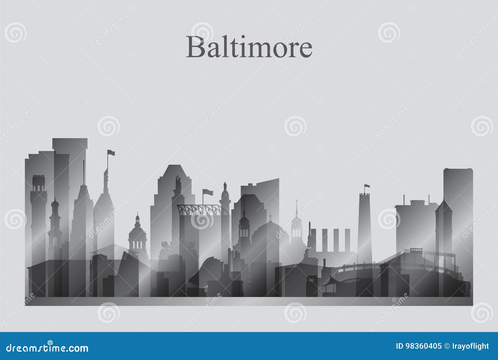 Detailed Map Of Baltimore City, Linear Print Map. Cityscape Panorama ...