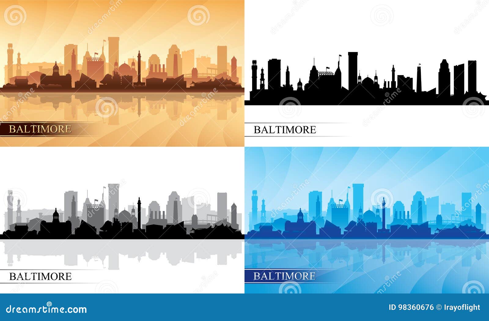 Baltimore City Skyline Silhouette In Grayscale Cartoon Vector ...