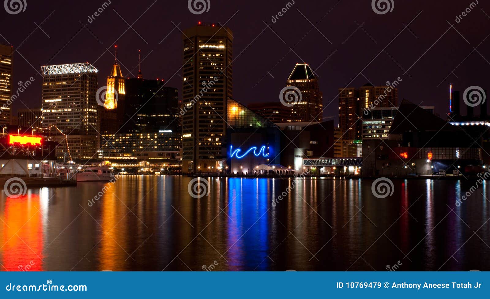 Baltimore Inner Harbor (night) Stock Image - Image of ocean, boats ...