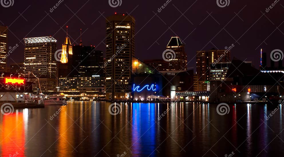 Baltimore Inner Harbor (night) Stock Image - Image of ocean, boats ...