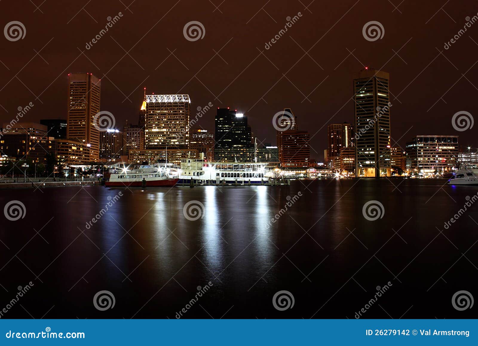Baltimore Inner Harbor at Night Stock Photo - Image of black ...