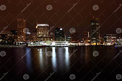 Baltimore Inner Harbor at Night Stock Photo - Image of black ...