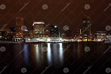 Baltimore Inner Harbor at Night Stock Photo - Image of black ...