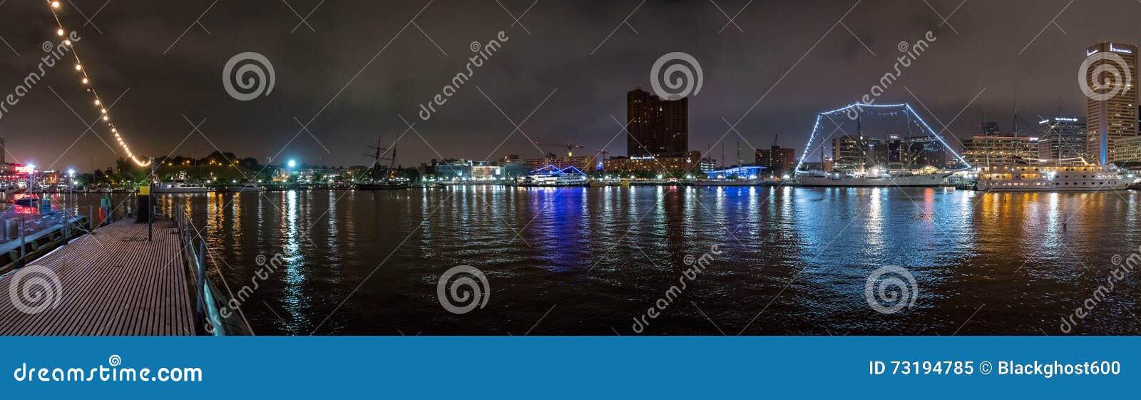 Baltimore Inner Harbor Night Time Panorama Editorial Image - Image of ...