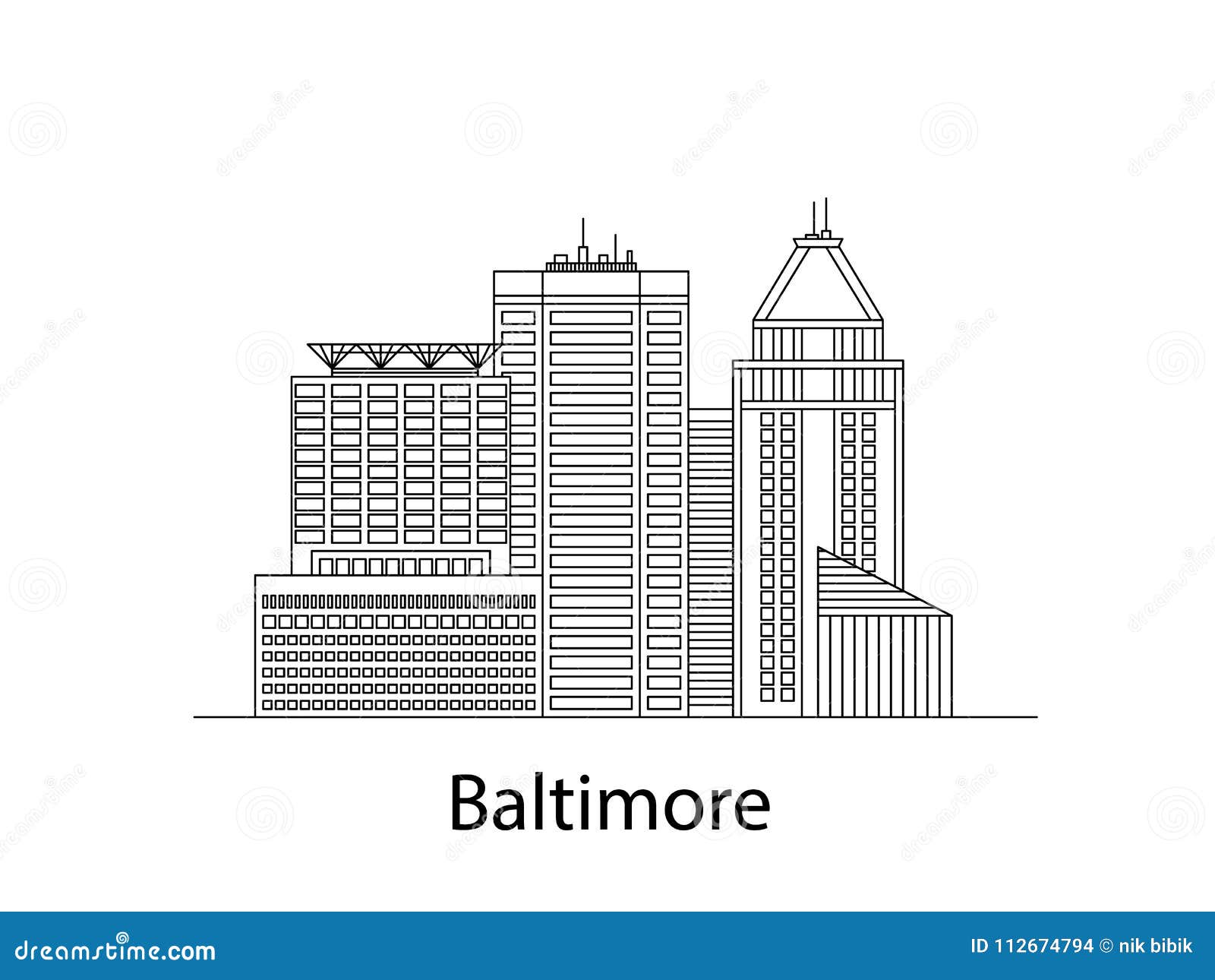 The Baltimore Sketch. City Sticker in Lines Stock Vector - Illustration ...