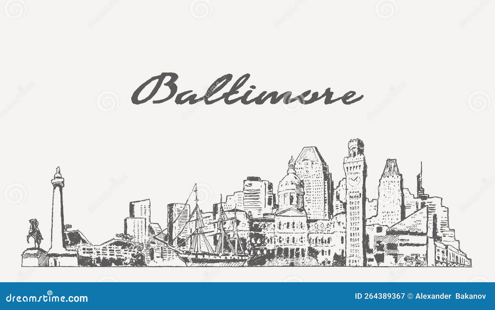 Baltimore Skyline, Maryland, USA Stock Vector - Illustration of drawing ...