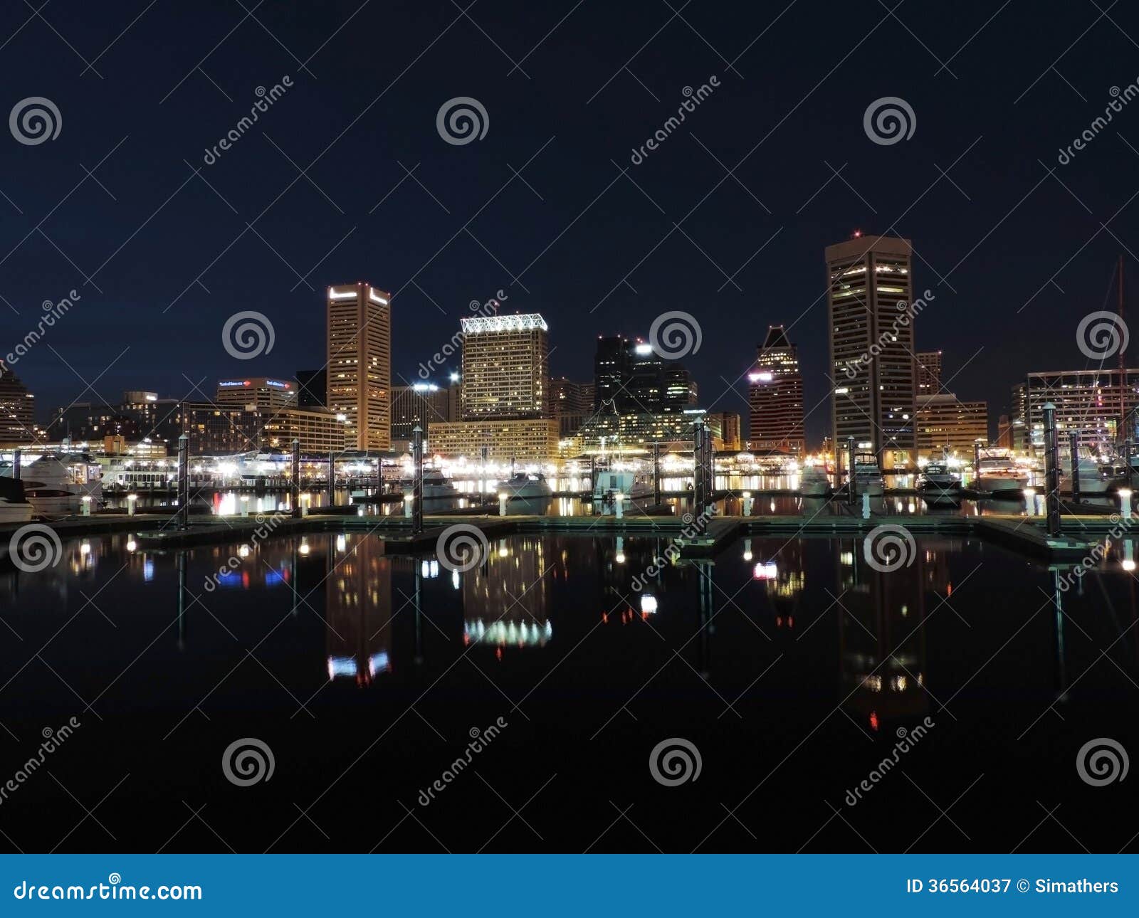 Baltimore Skyline at Night editorial photography. Image of federal ...