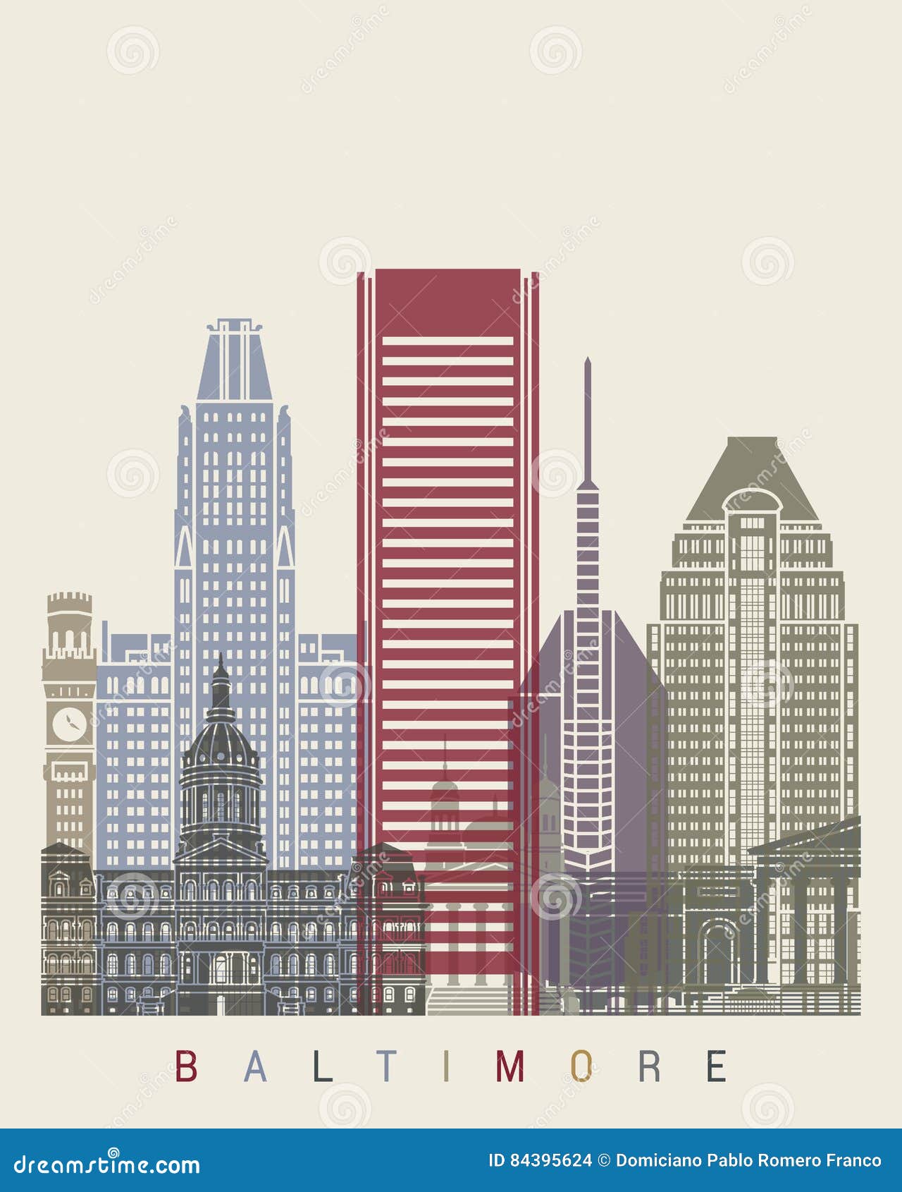 Baltimore skyline poster stock vector. Illustration of skyline - 84395624