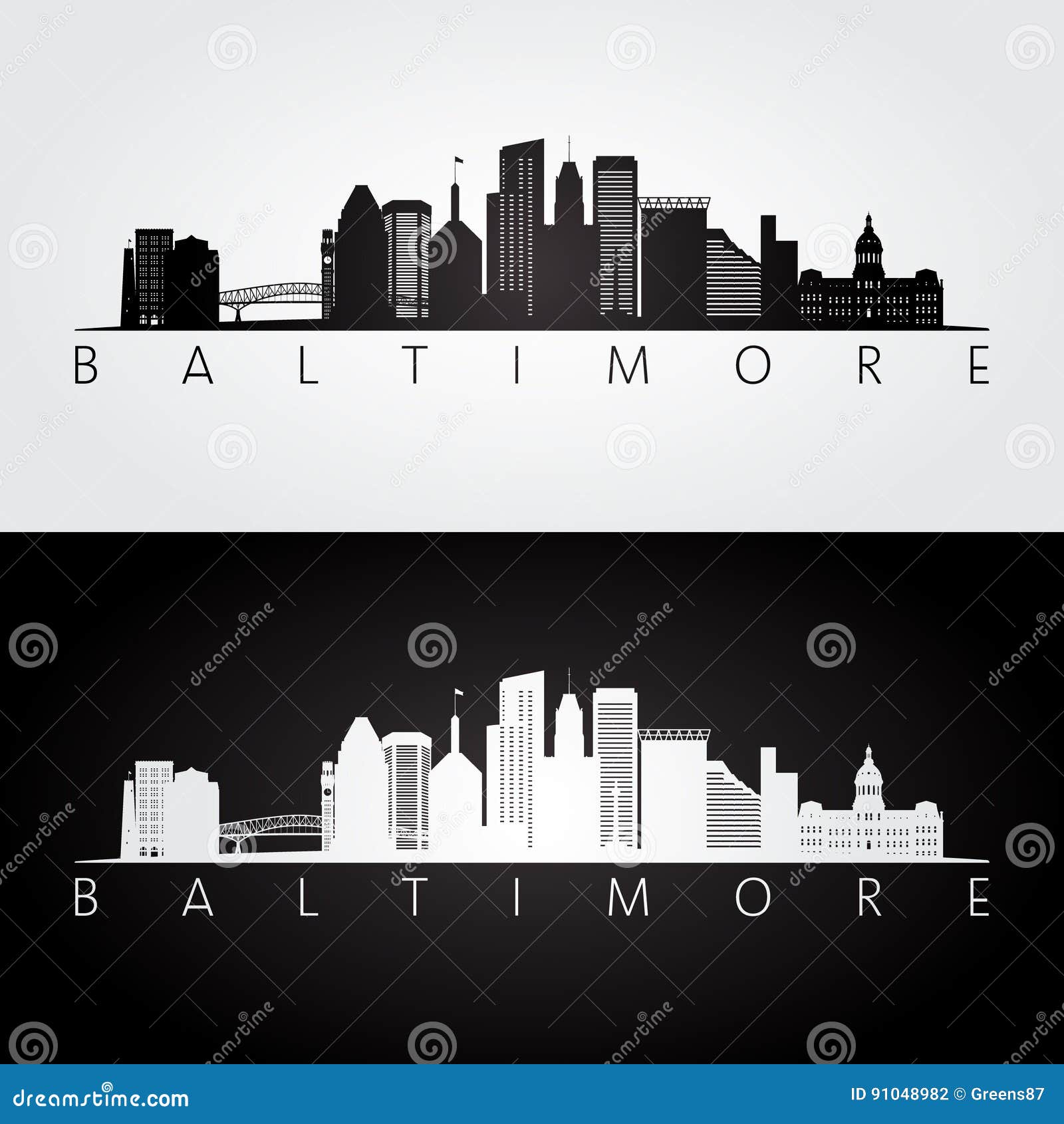 Baltimore USA Skyline and Landmarks Silhouette Stock Vector ...