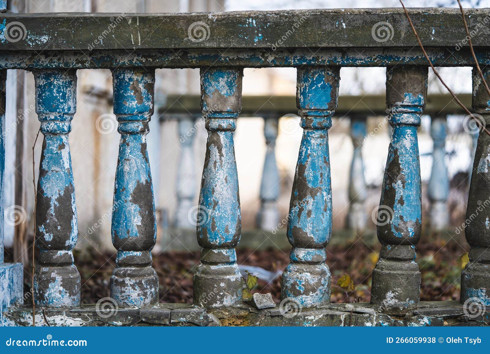 A Balustrade on the Railing of an Old Cracked Staircase Stock Photo ...