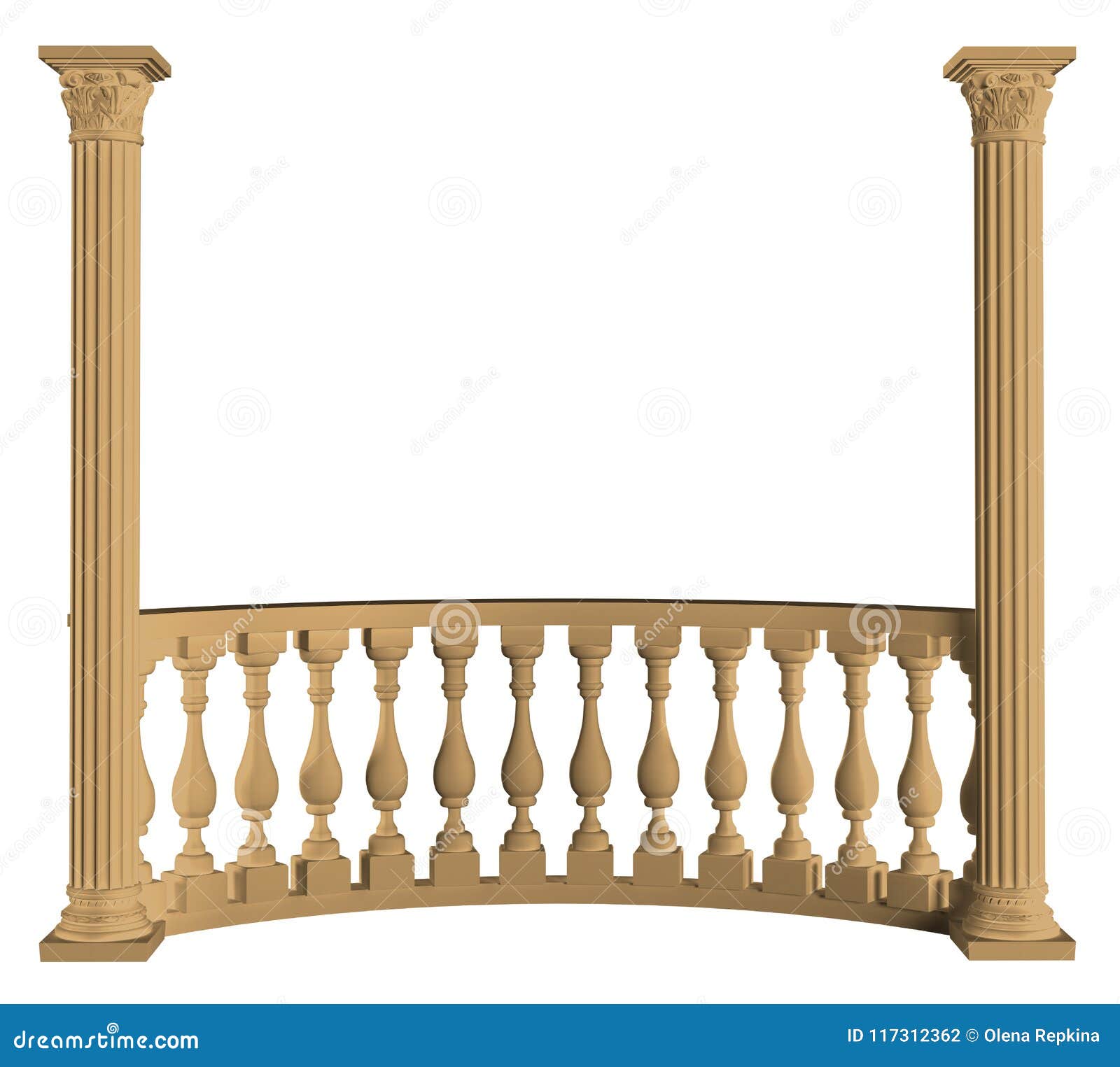 Balustrade with Columns 3D Rendering on a White Background Isol Stock ...