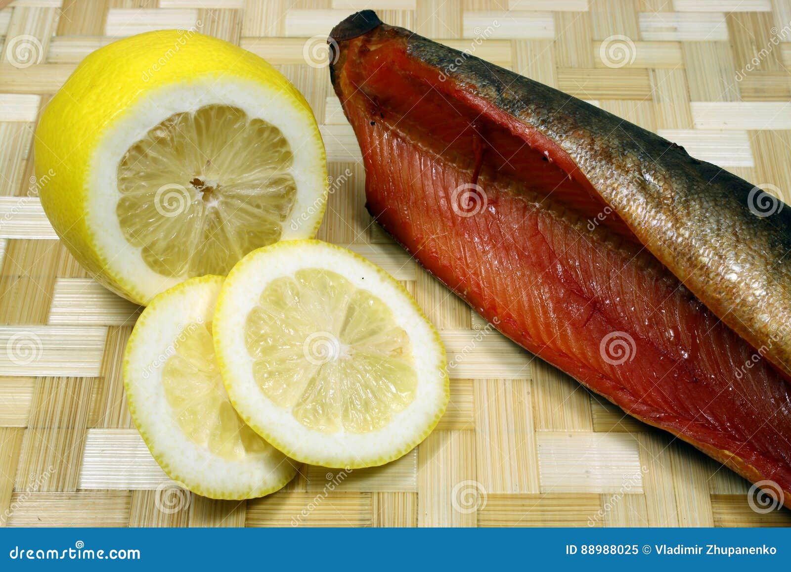 Balyk of a Humpback Salmon with a Lemon Stock Image - Image of lunch ...