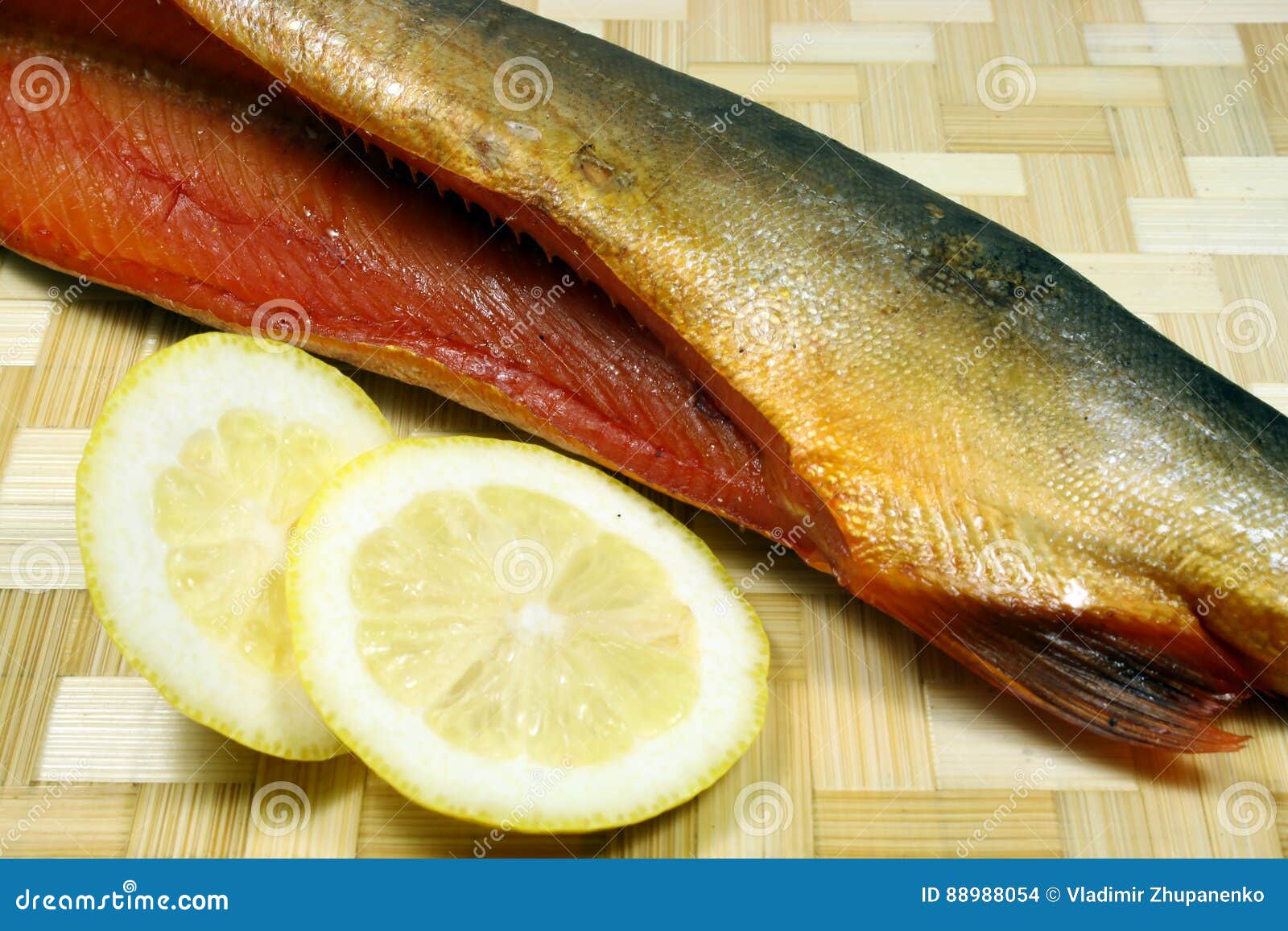 Balyk of a Humpback Salmon with a Lemon Stock Photo - Image of dinner ...