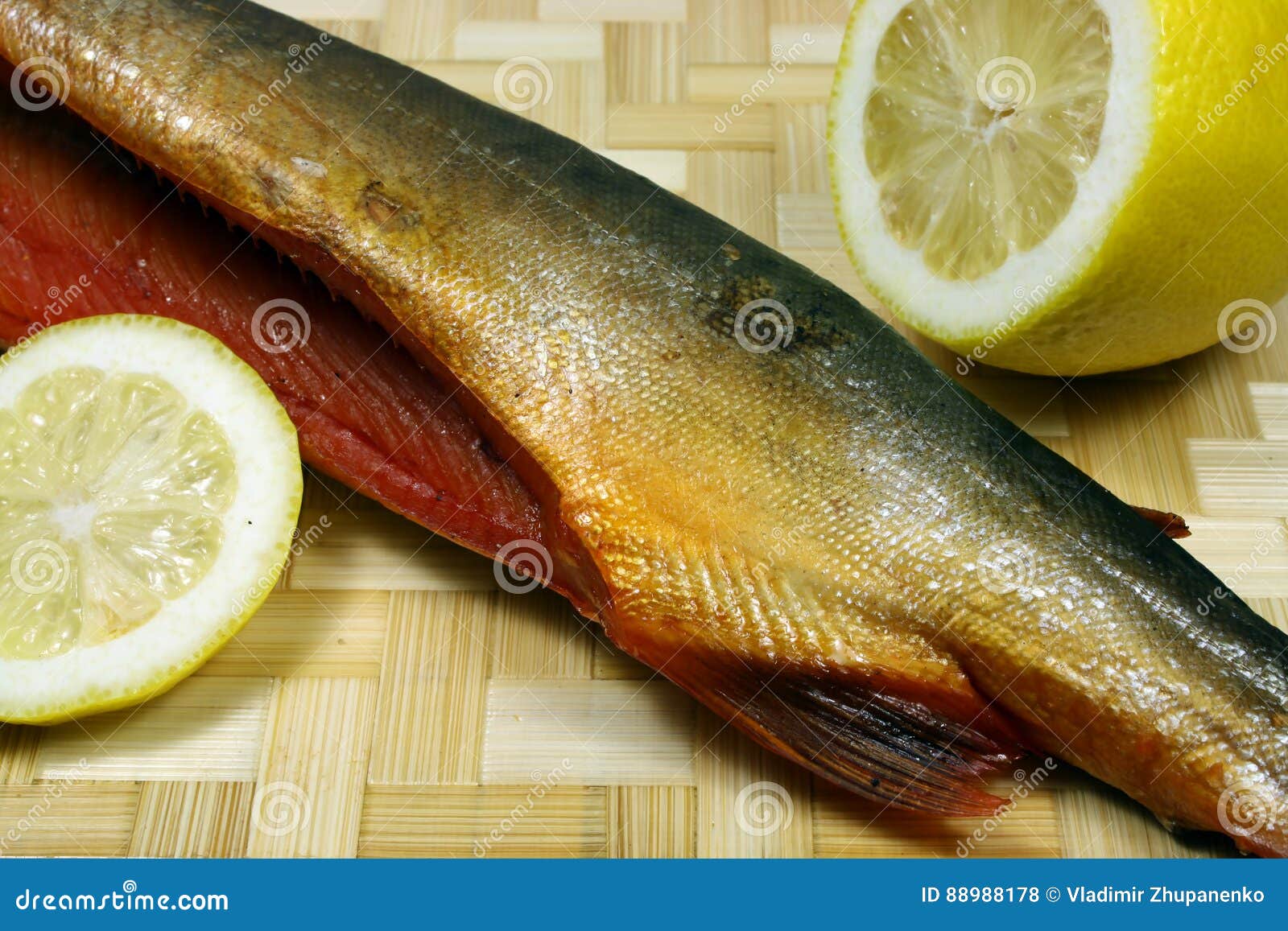 Balyk of a Humpback Salmon with a Lemon Stock Photo - Image of meat ...