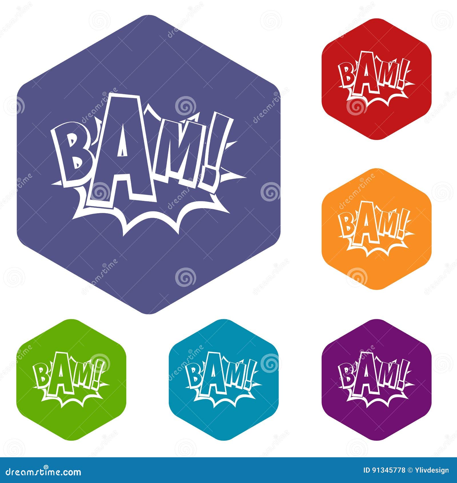 BAM, Comic Book Bubble Icons Set Hexagon Stock Vector - Illustration of ...