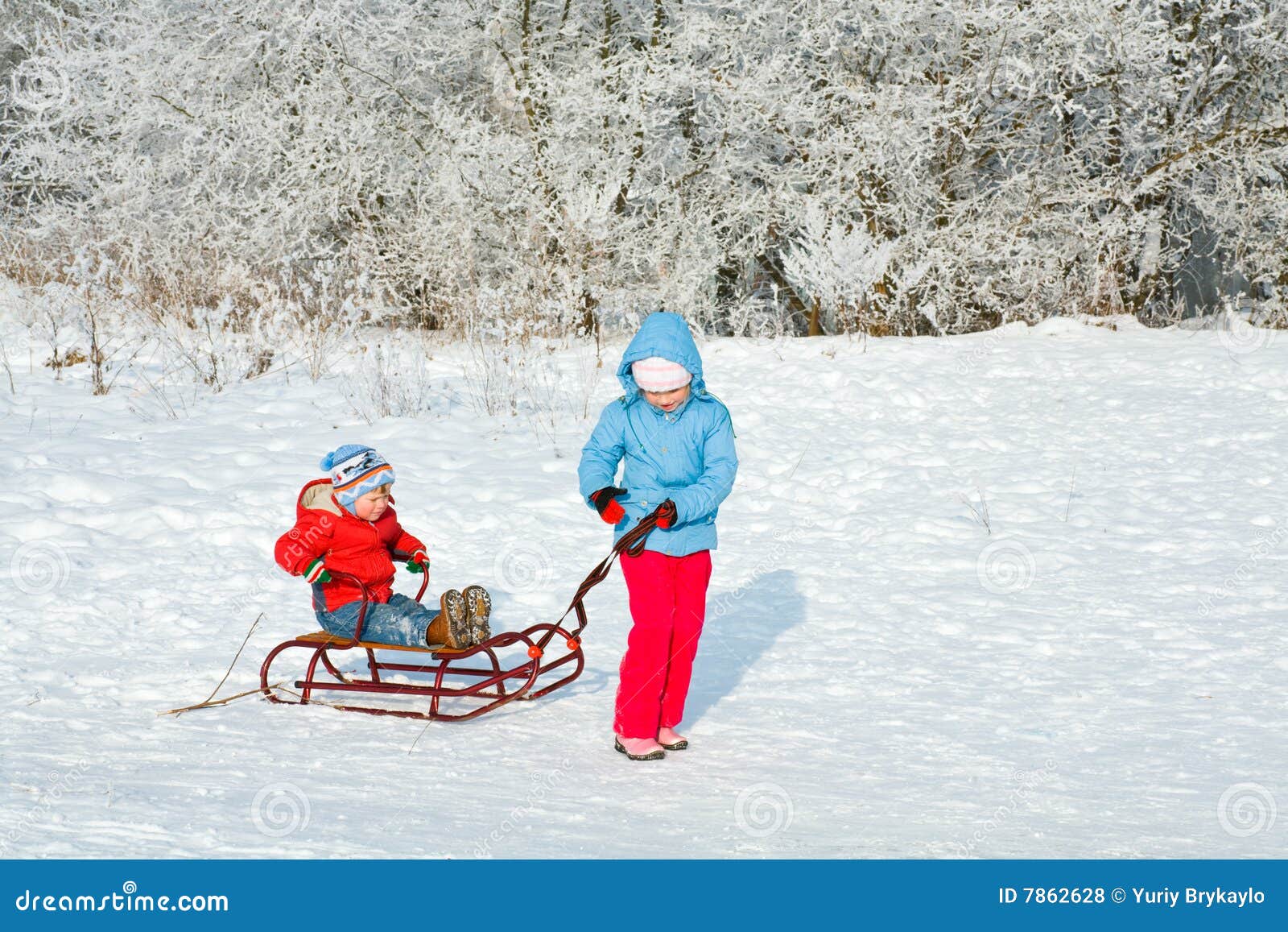 Bambini con la slitta fotografia stock. Immagine di ragazzo - 7862628