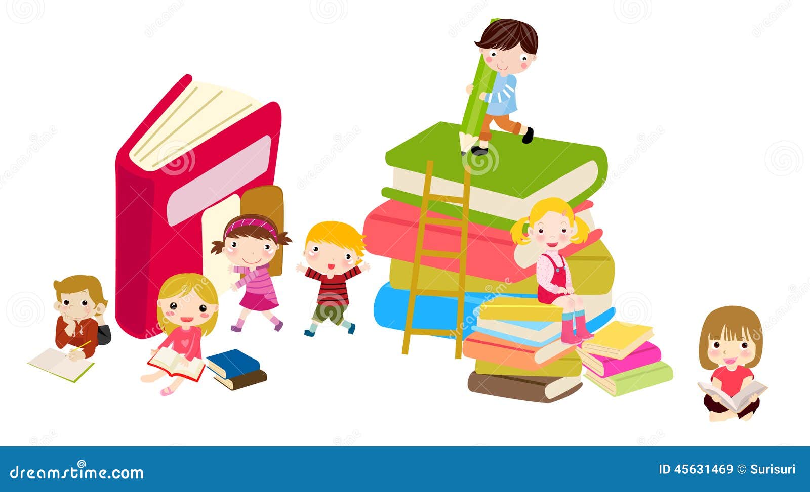 Bambini e libri illustrazione vettoriale. Illustrazione di studio ...