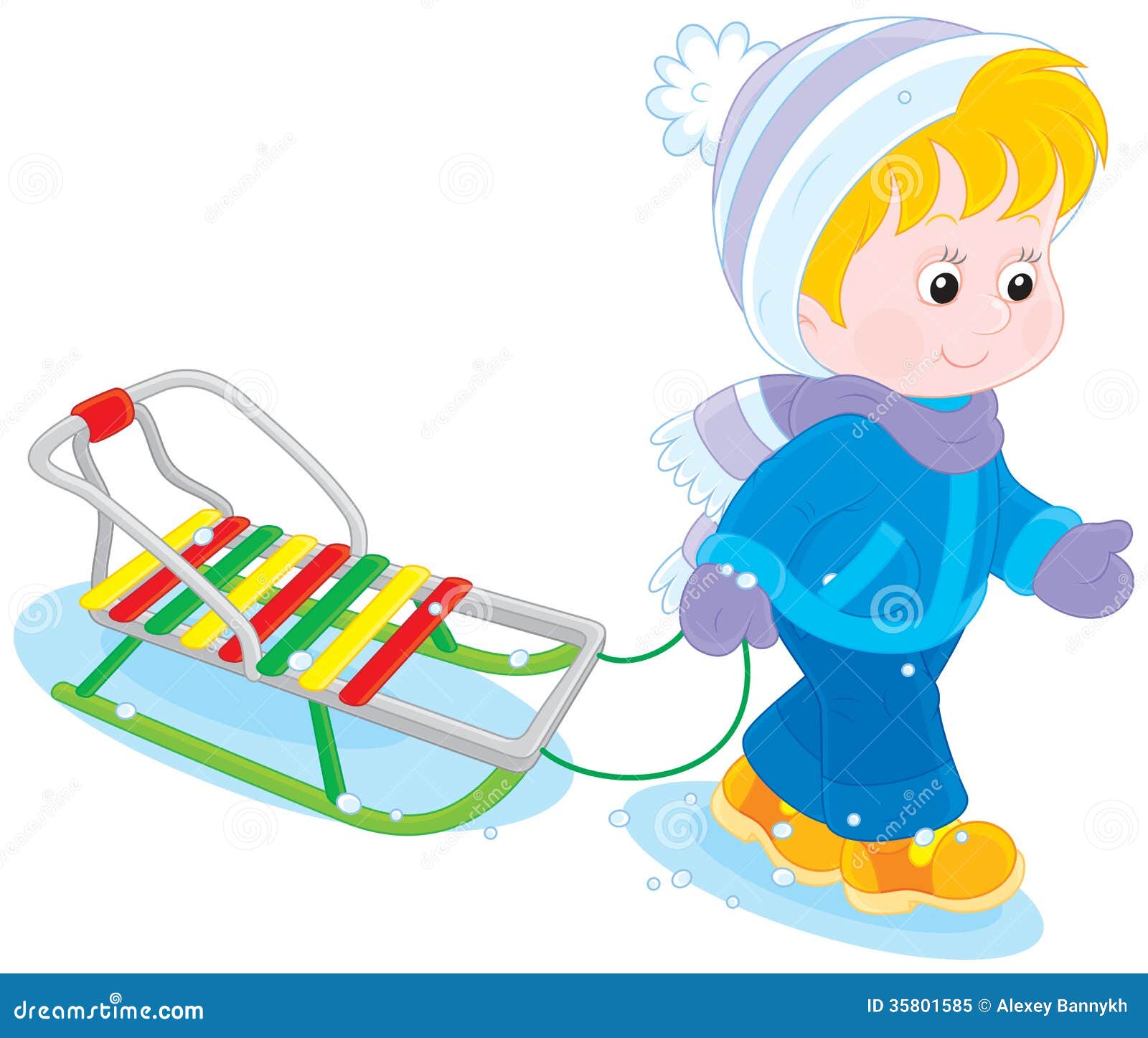 Bambino con una slitta illustrazione vettoriale. Illustrazione di ...