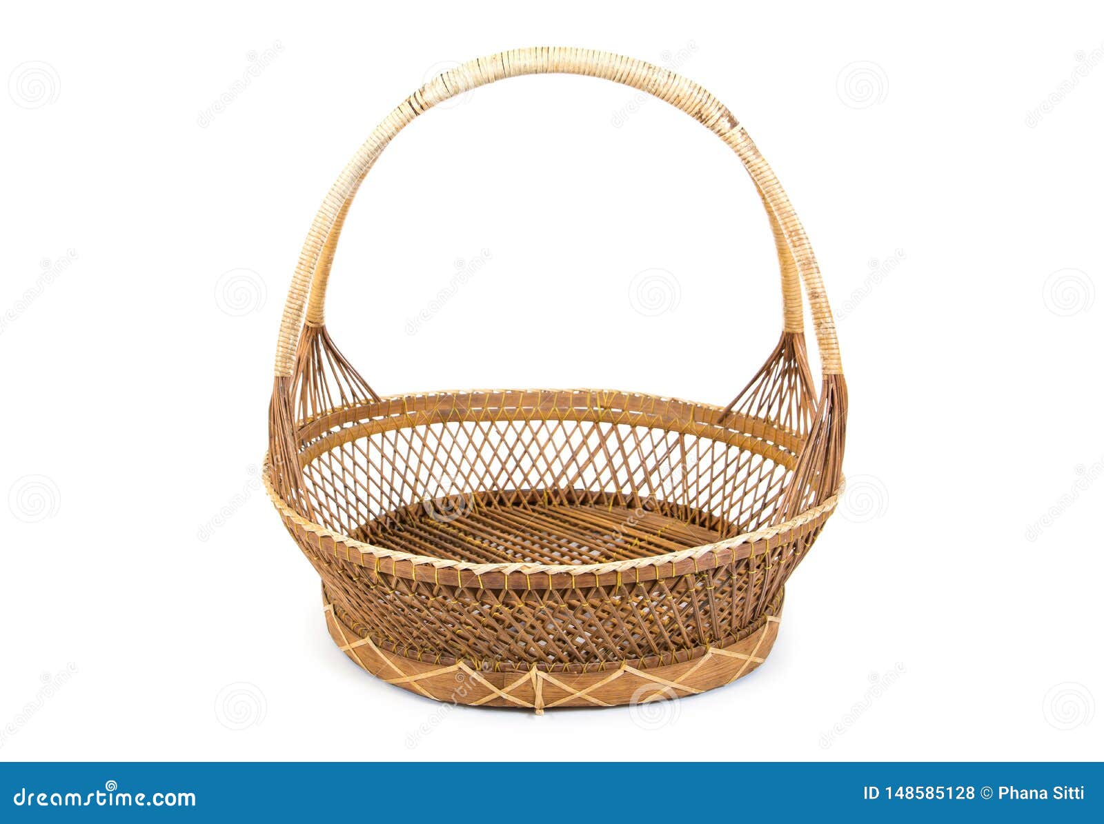Weave Bamboo Basket Isolated on White Background. Wicker Old Bamboo ...