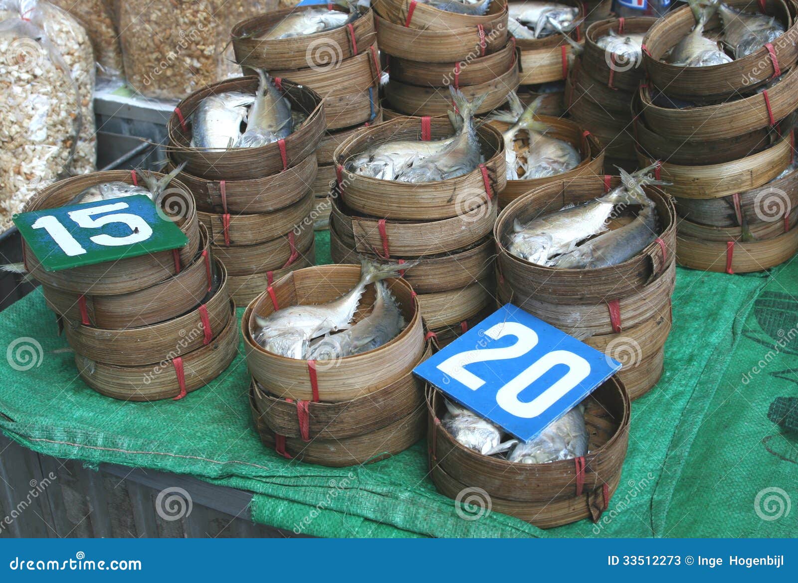Decorative Bamboo Baskets with Fresh Fish, Asia Stock Image - Image of ...