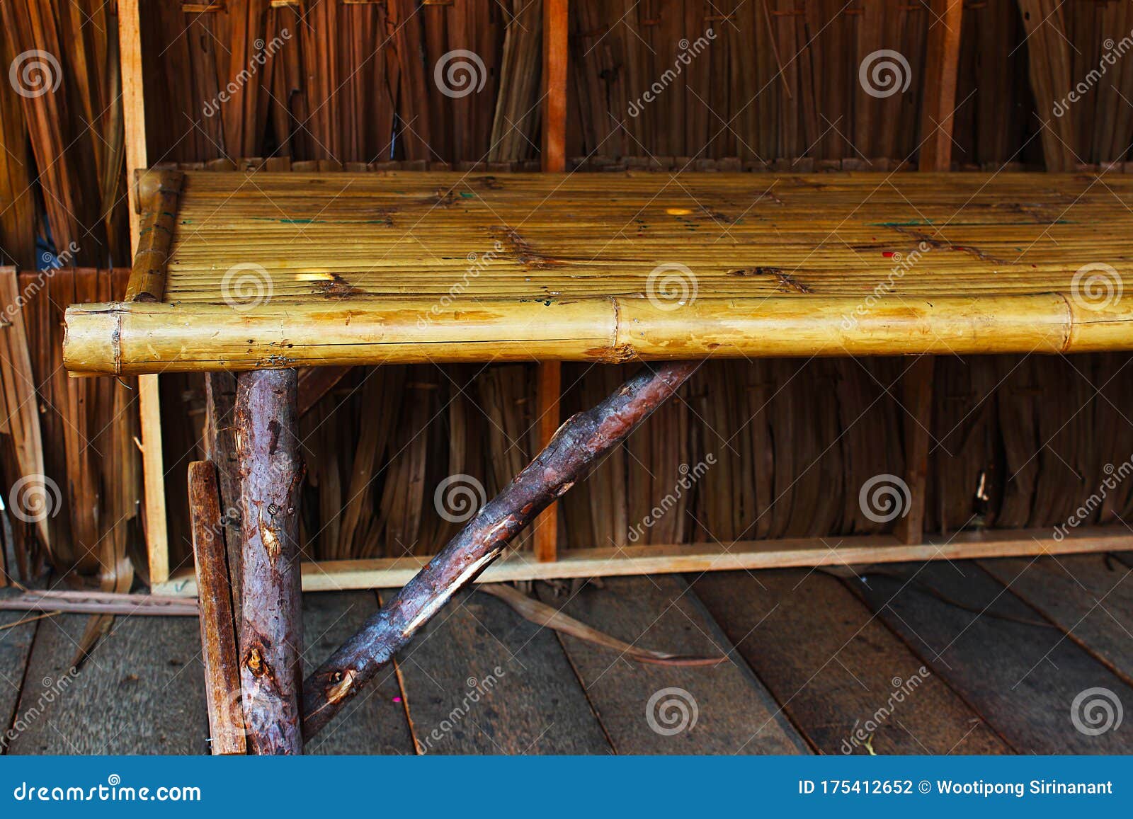 Bamboo Bench in a Thai Rural House Stock Photo - Image of home, sitting ...