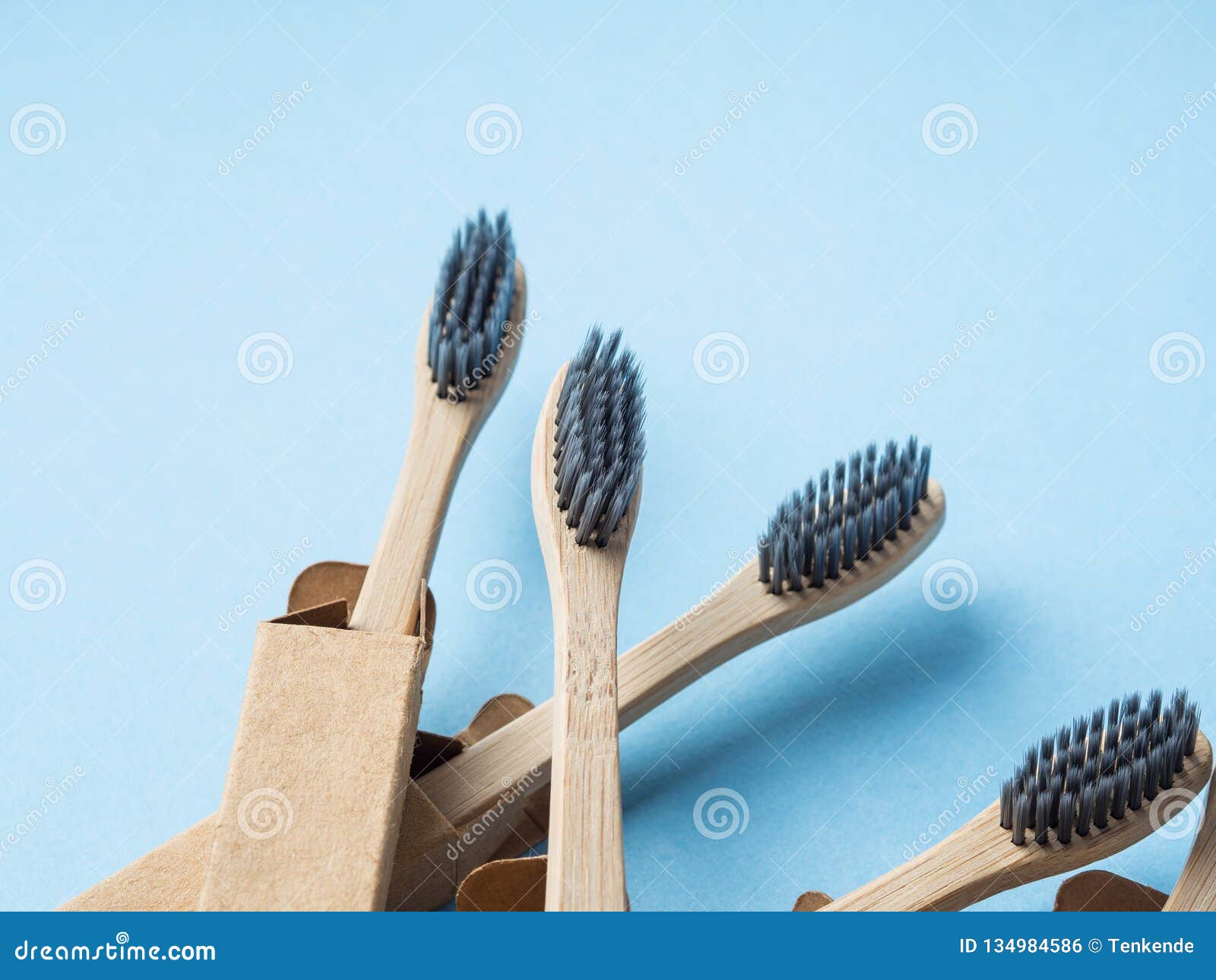 Bamboo Biodegradable Toothbrushes on Blue Stock Photo - Image of ...