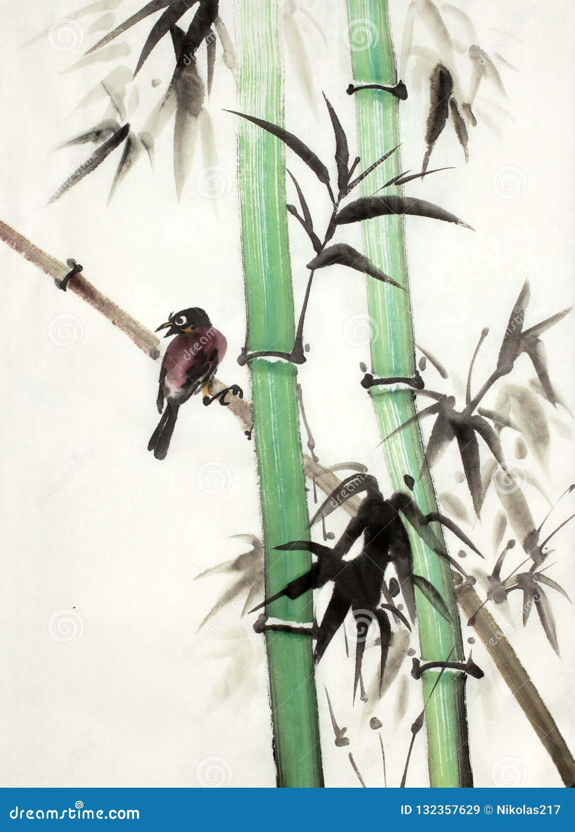Bamboo and bird stock illustration. Illustration of design - 132357629