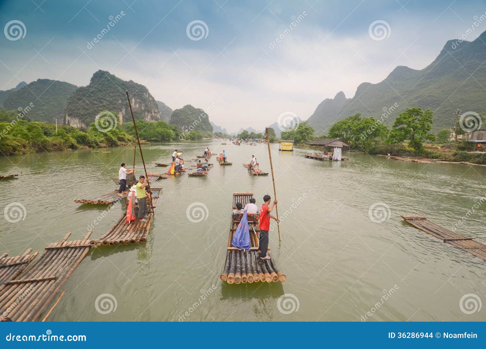 Bamboo Boats on the Li River, China Editorial Stock Image - Image of ...