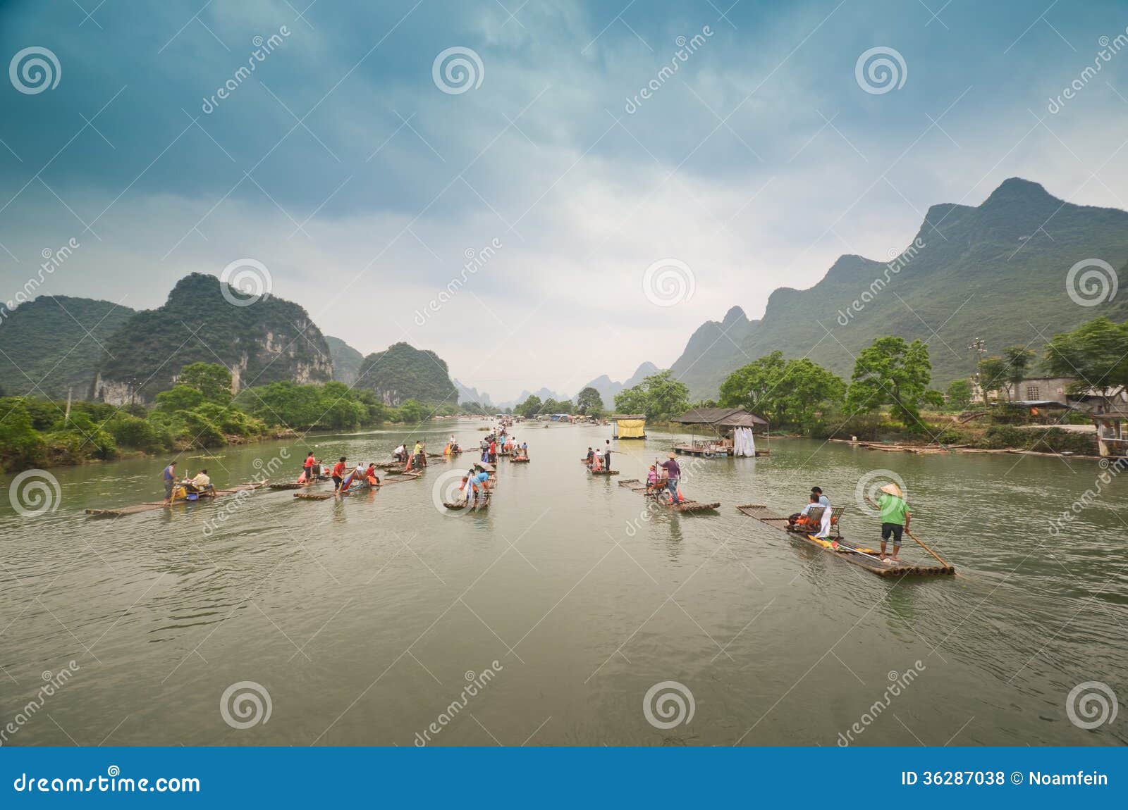 Bamboo Boats on the Li River, China Editorial Stock Photo - Image of ...