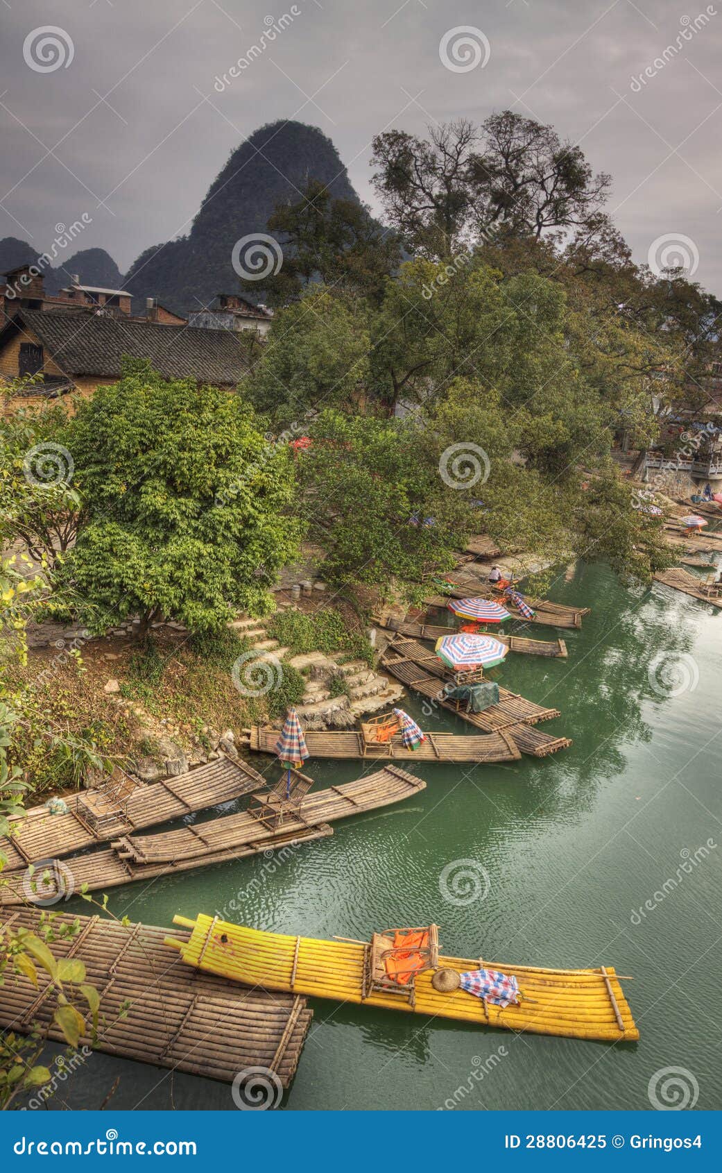Bamboo Boats on the Yulong River Yangshuo Stock Image - Image of scenic ...
