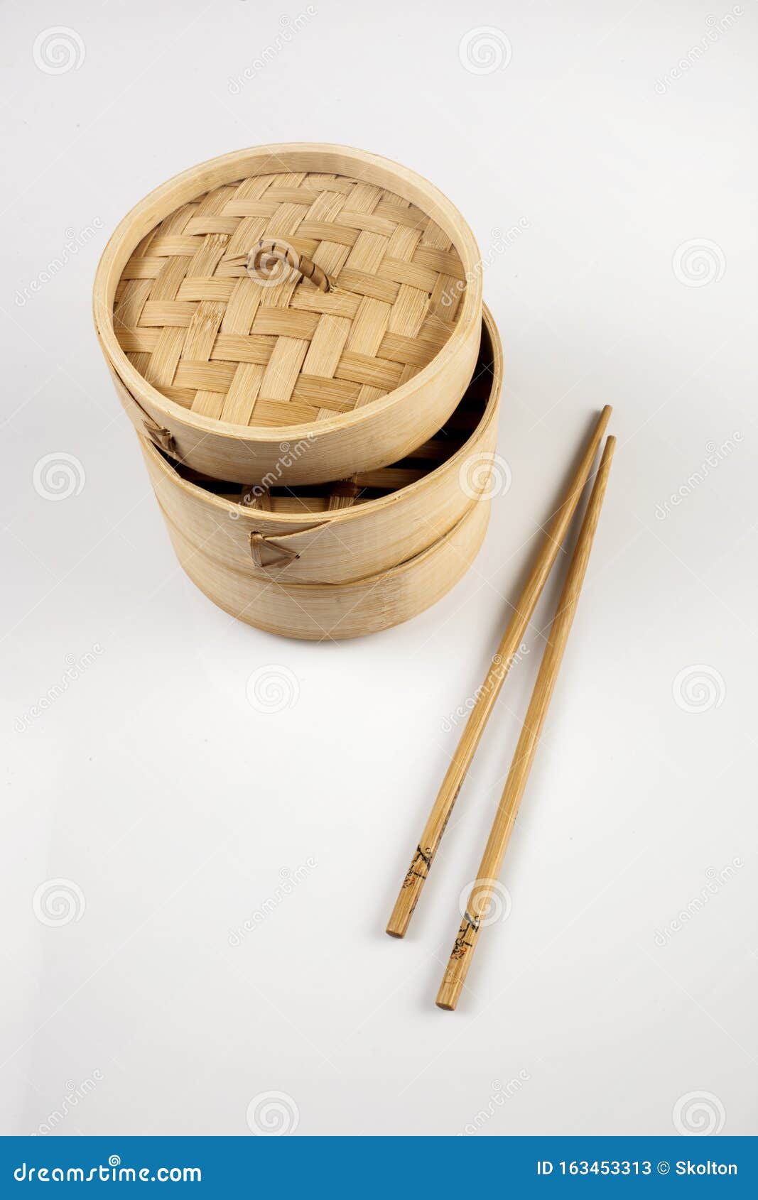Bamboo Box Dim Sum and Bamboo Sticks Isolated on White Stock Image ...