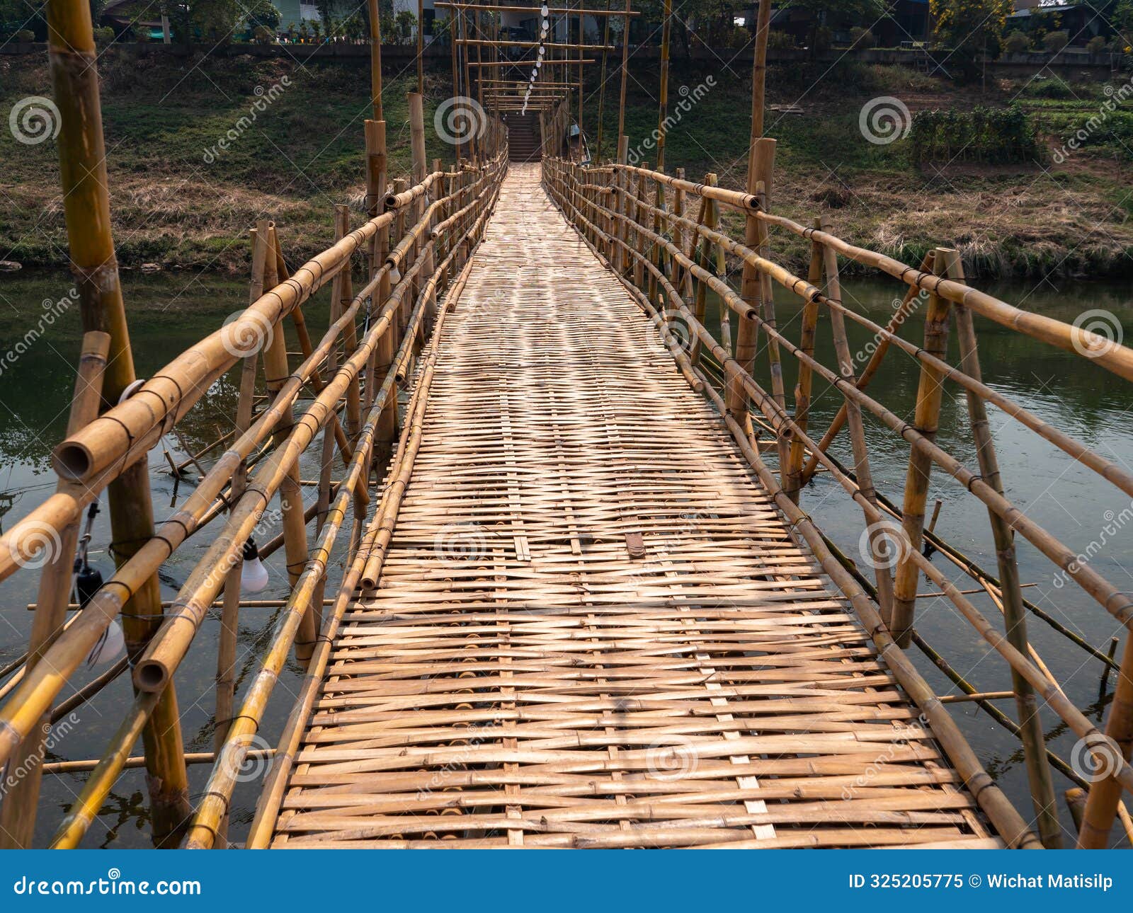Bamboo Bridge Over the River Stock Image - Image of curve, flora: 325205775