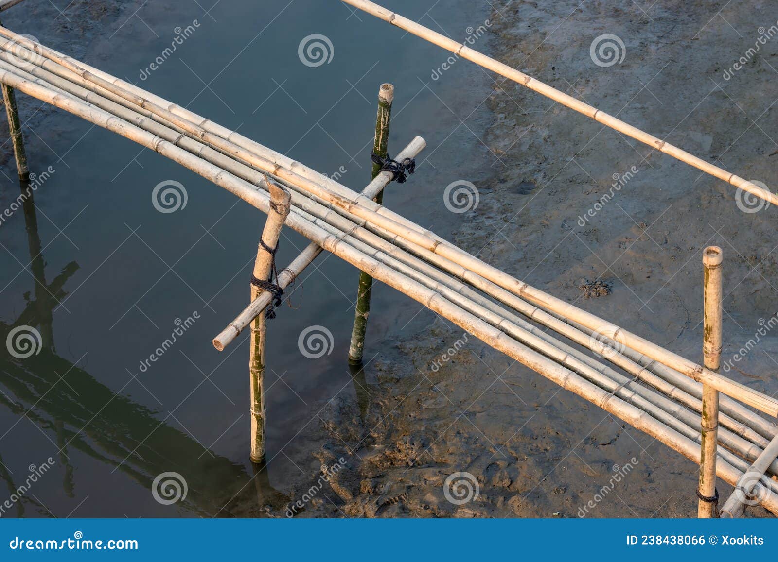 A Bamboo Bridge Over a Small Canal in the Rural Village Stock Photo ...