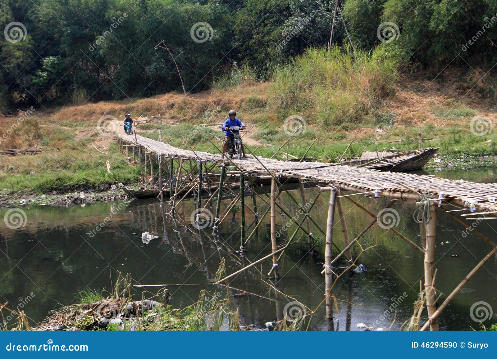 Bamboo bridge editorial image. Image of residents, java - 46294590