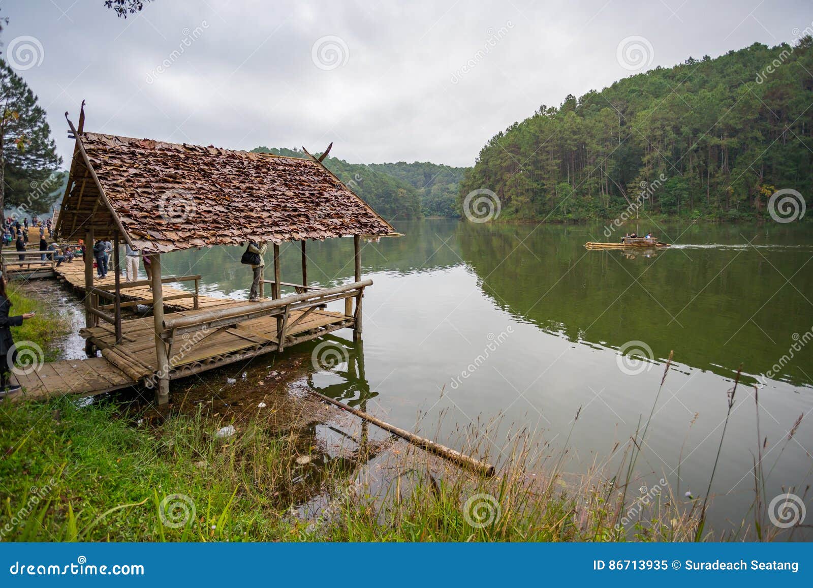 Bamboo Cottage Floating at Pang Oung Stock Image - Image of forest ...