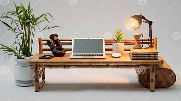 A Bamboo Desk Setup Featuring Advanced Eco-friendly Technology, Solar ...