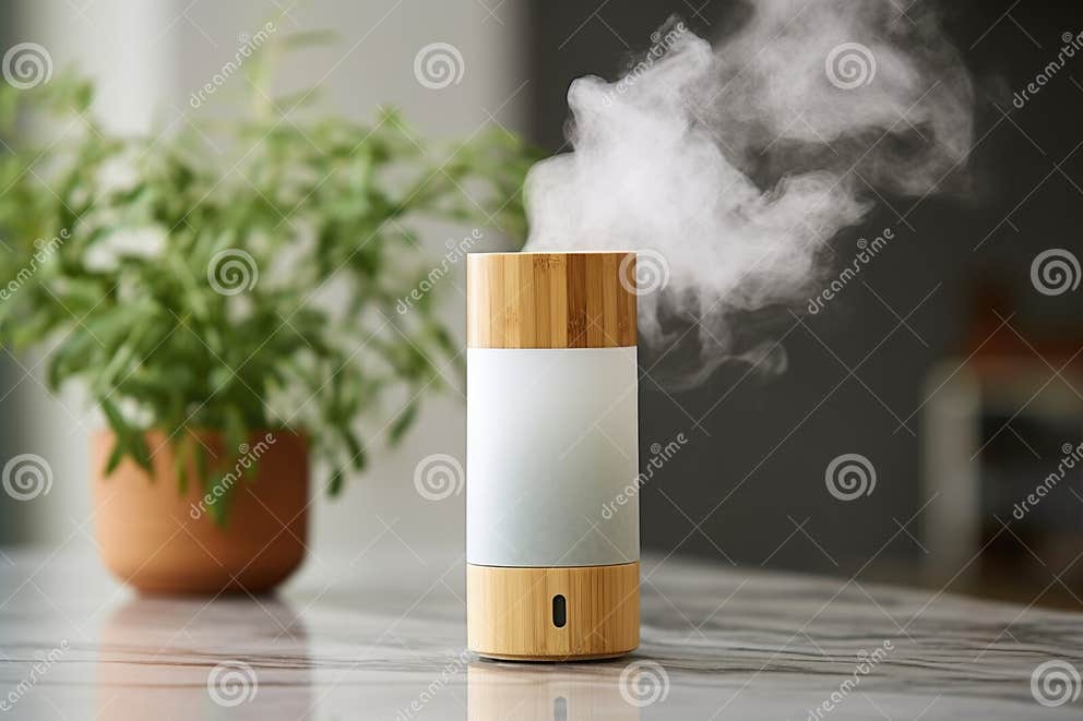 Bamboo Diffuser Releasing Mist on a Marble Surface Stock Image - Image ...