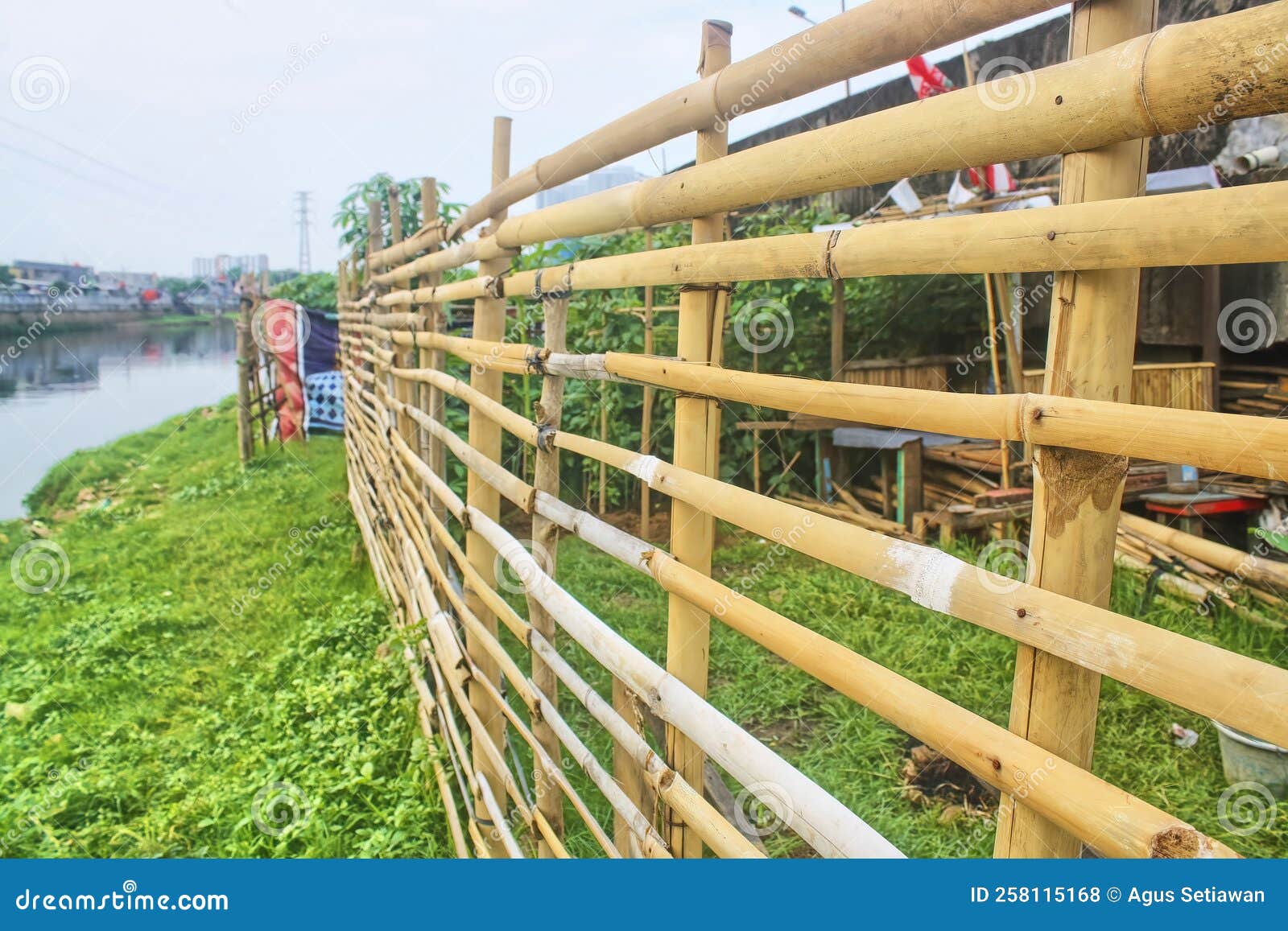 Bamboo Fence Fields by the River Stock Photo - Image of wood, path ...