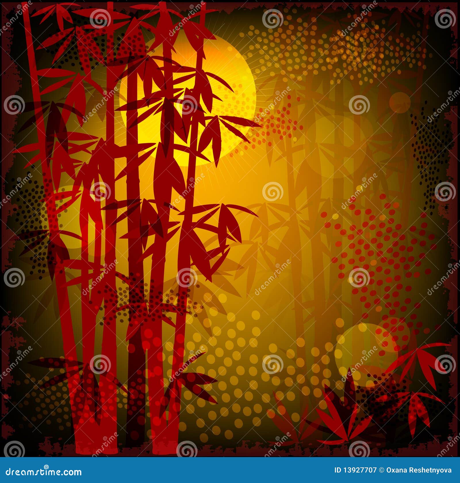 Bamboo Forest Background In The Japanese Sunrise With Black Silhouette ...