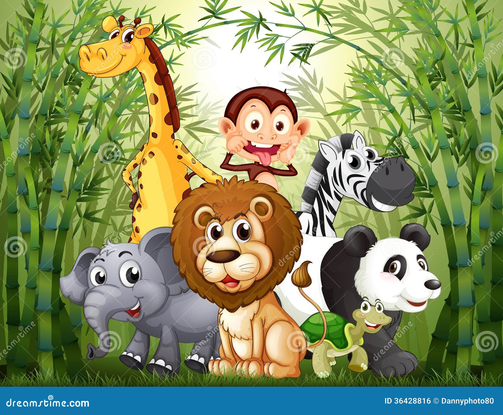A Bamboo Forest with Many Animals Stock Illustration - Illustration of ...