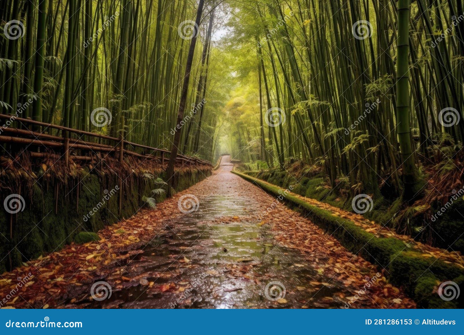 Bamboo Forest Path with Fallen Leaves Stock Image - Image of forest ...