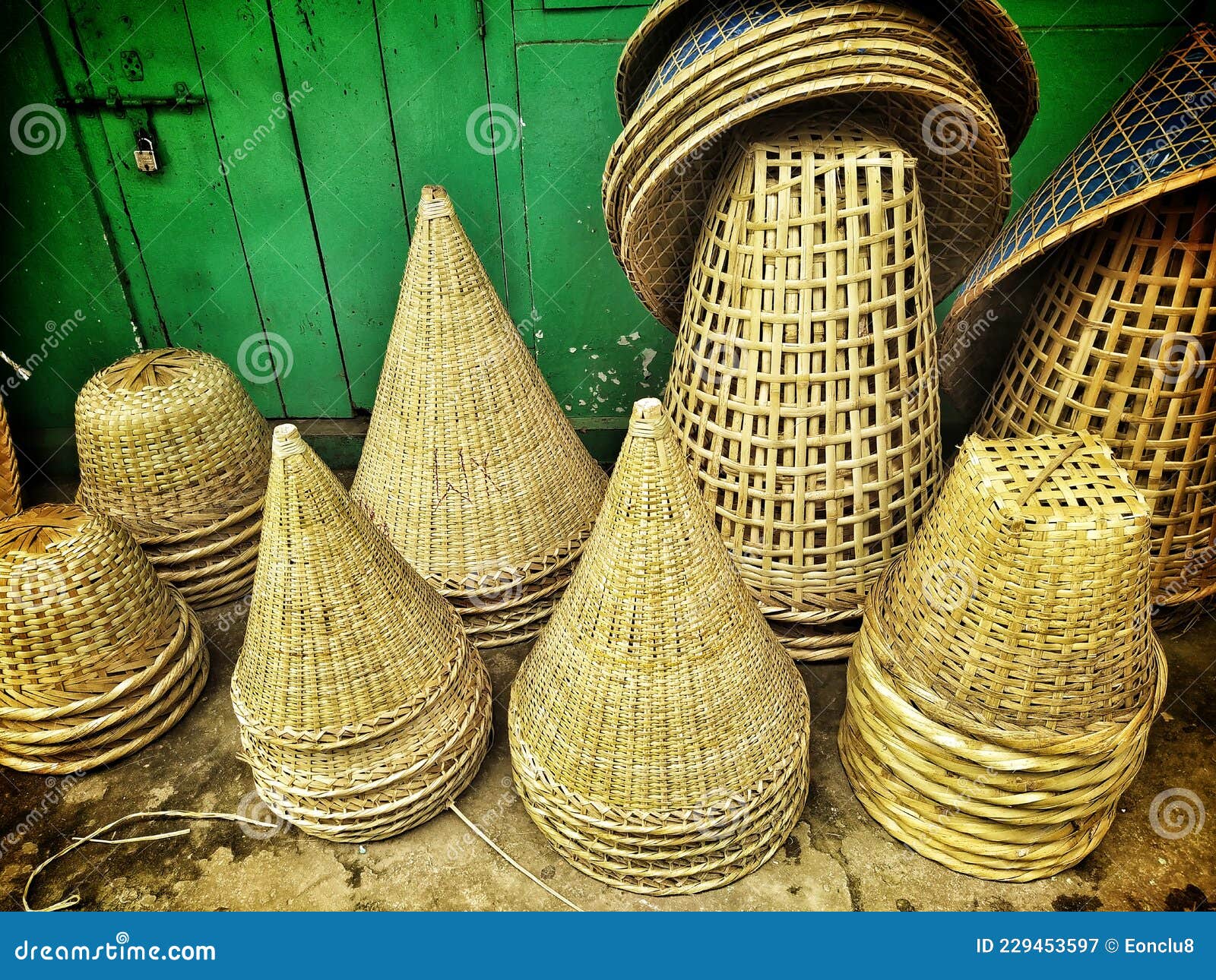 Bamboo Handicraft. Conical Baskets and Flat Bottom Baskets of Different ...